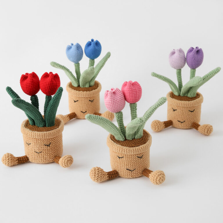 Knit Plants in Pot Crochet Tulip Potted Flowers - Crochet Items ...